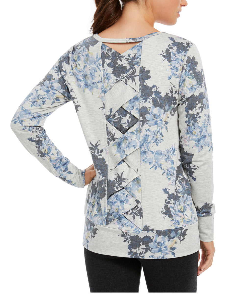 Ideology Vintage Botanic Printed Lattice-Back Top Gray S NWT! $49.50 ...